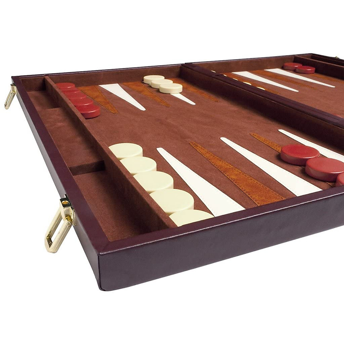 21-inch Backgammon Set - Brown Board and Playing Surface - White and Light Brown Points