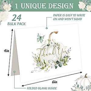 Quera 24 Pack Fall Thank You Cards Floral Pumpkin Autumn Blank Greeting Cards With Envelopes Stickers For Fall Baby Shower Weddings Thanksgiving Bridal Shower - 4x6 Inch