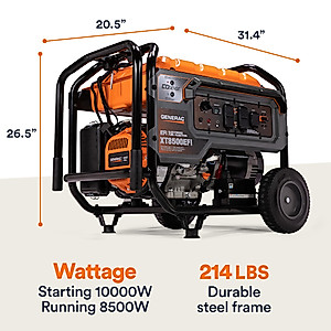 Generac 7247 XT8500EFI 8,500-Watt Gas-Powered Portable Generator - Powerful Electronic Fuel Injection Engine - COsense Technology - Ideal for Emergency Backup Power and Job Sites - CARB Compliant