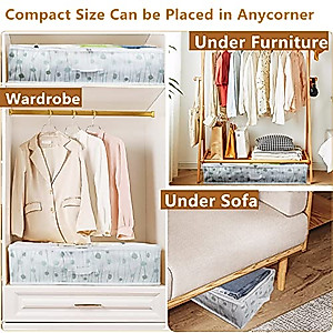 KANCNT Underbed Storage Bag with Clear Window, Clothes Organizers with 3 Reinforced handles,Foldable Storage Containers for Shoes,Clothes,Blanket,Bedding,Toys(2 Pack)