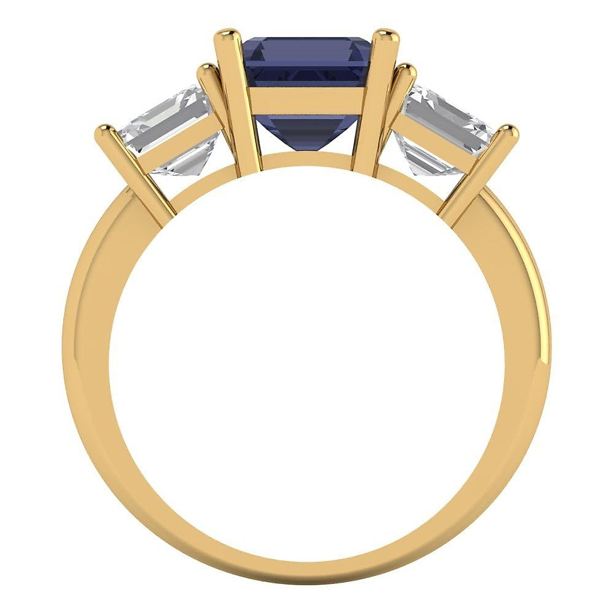 Clara Pucci 3.35 Square Emerald Baguette Cut Engraving 3 stone Faux Blue Sapphire Designer Solitaire Statement Ring 18K Yellow Gold 10.5