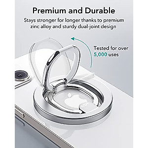 ESR Magnetic Phone Ring Holder (HaloLock), Compatible with MagSafe Phone Grip, MagSafe Ring Holder, Magnetic Phone Grip with Adjustable Stand, MagSafe Accessories for iPhone 14/13/12 Series, Silver