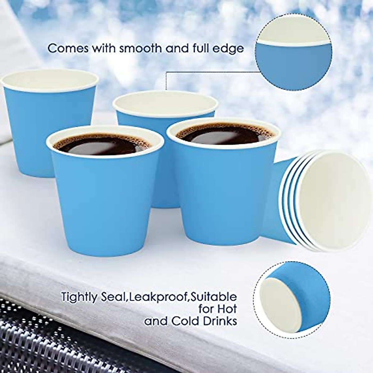 Turbo Bee 300Pack 3oz Disposable Paper Cups,Hot/Cold Beverage Drinking Cup，Small Blue Paper Cups for Bathroom and Mouthwash…