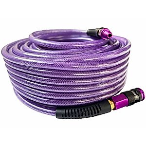 SANFU Polyurethane(PU) Air Hose 1/4-Inch x 100ft Reinforced, lightweight Anti-low temperature 300PSI with 1/4” Swivel Industrial Aluminum Quick Coupler and Plug, Bend Restrictor,Purple(100’)