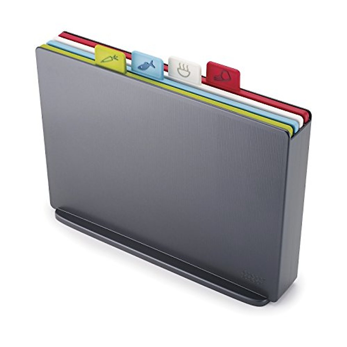Joseph Joseph Index Plastic Cutting Board Set with Storage Case Color-Coded Dishwasher-Safe Non-Slip, Large, Graphite, index large