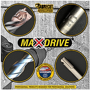 5 x SabreCut QSCK5B 7/32" 15/64" 1/4" 5/16" 25/64" x 6 19/64" Length Quattro PGM Approved Full Carbide 4 Cutter Tip Vortex Flute SDS Plus Drill Bit Mix Kit For Stone Concrete Brick Block