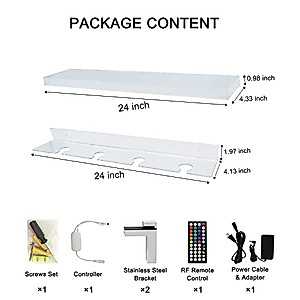 MESAILUP LED Liquor Bottle Display Shelf 24 inch Acrylic Floating Wall Mounted Wine Racks with 4 Stem Glass Holder for Home Commercial Led Bar Lighting Display Shelves with Remote Control
