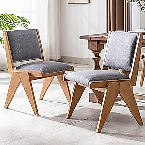 VESCASA Upholstered Dining Chairs with Wood Legs, Linen Mid-Century Modern Padded Dining Chairs with Cushion Back for Dining Room, Kitchen, Set of 2, Grey