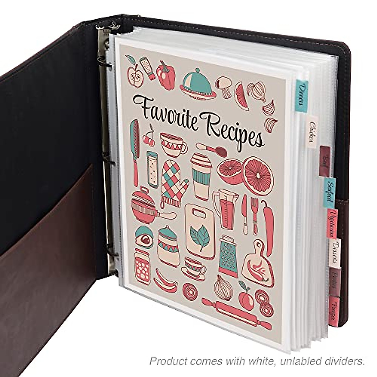 Samsill 8 Tab Recipe Dividers, Recipe Sleeves, Sheet Protector Dividers, with Tab Inserts, Clear, Super Heavyweight, Top Loading, 3 Hole Punched for Standard Letter Size Binders, Archival Safe