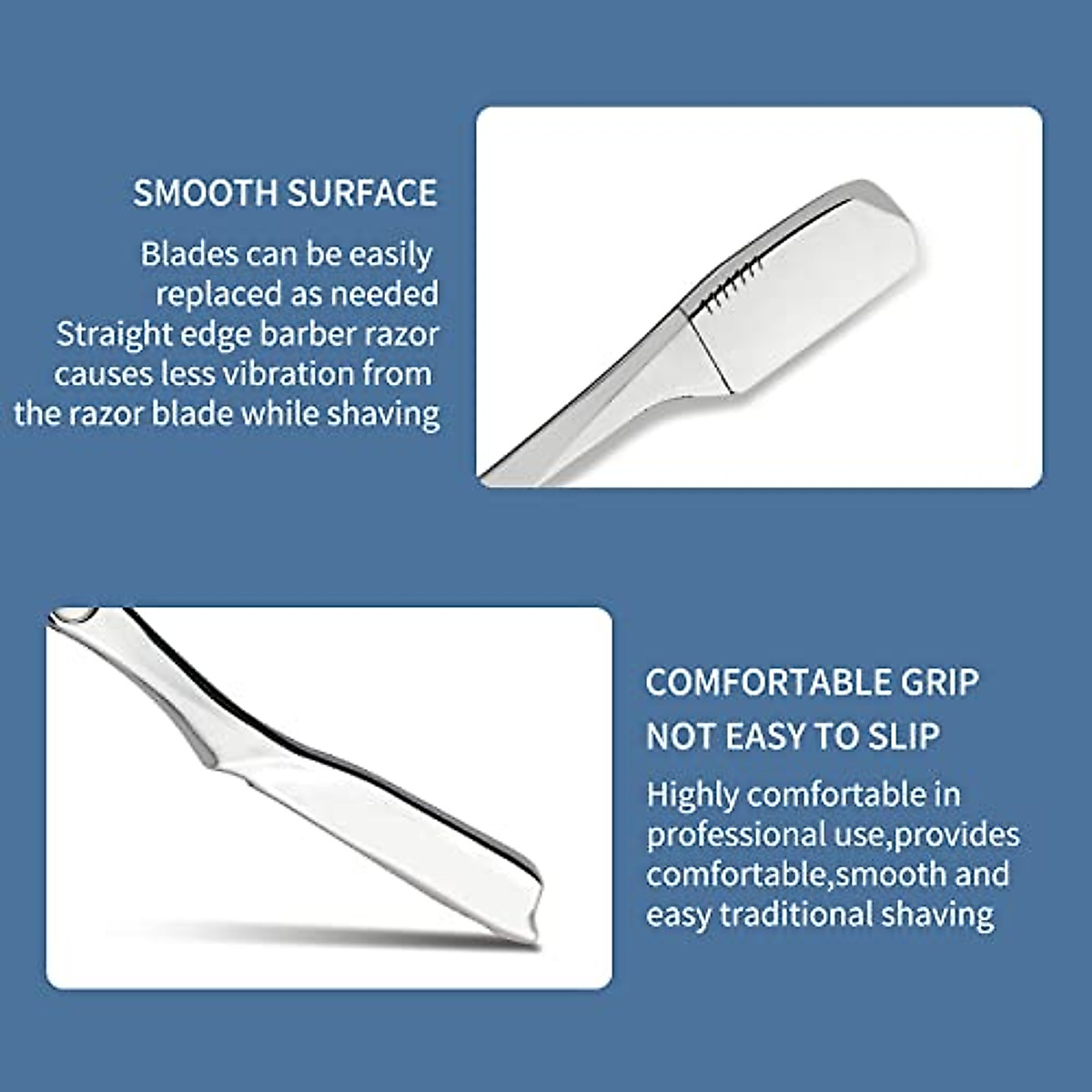 CestoMen Barber Straight Razor, Professional Straight Edge Razor, Stainless Steel Barber Single Blade Edge Razors for Men Close Shaving - Silver