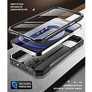 Poetic Revolution for iPhone 12 / iPhone 12 Pro Case 6.1 inch (2020 Release), Full-Body Rugged Dual-Layer Shockproof Protective Cover with Kickstand and Built-in-Screen Protector, Black