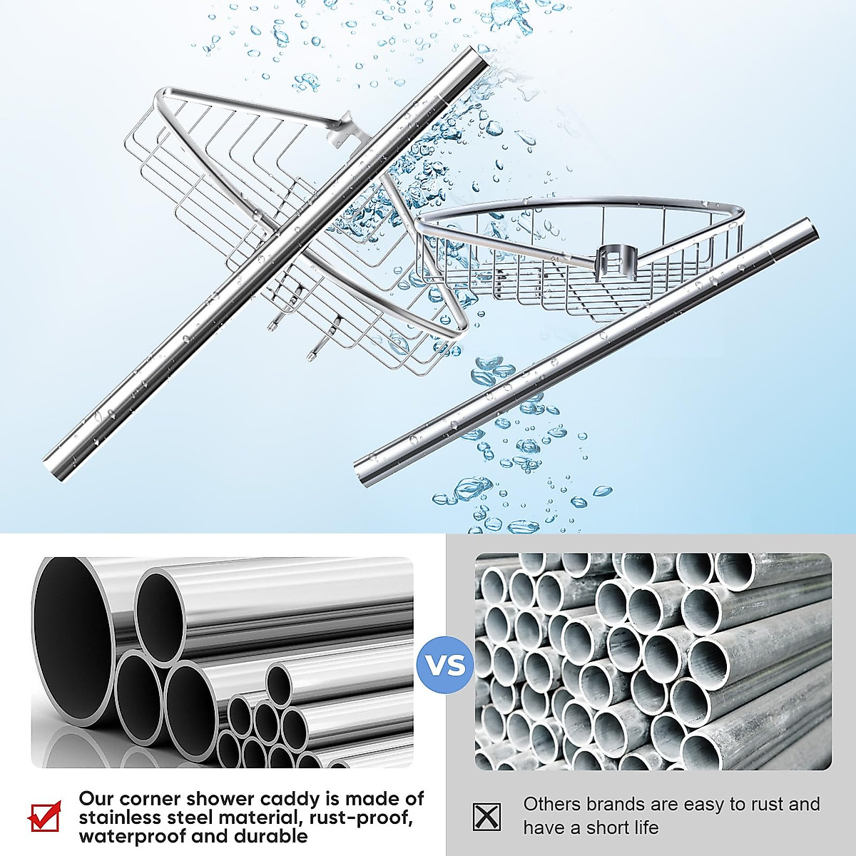 ATKEEN Corner Shower Caddy Tension Pole: Rustproof Shower Organizer with 4 Tier Adjustable Shelves for Bathroom Bathtub Shampoo Storage Holder-Floor Standing Bath Rack