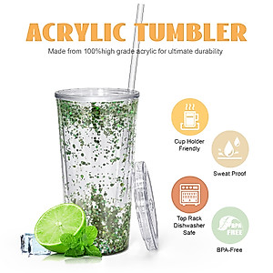 sweet grain Acrylic Tumbler with Lid and Straw 20oz Double Wall Plastic Insulated Tumblers Set of 4, Reusable Large Iced Coffee Tumbler for Snow Globe Glitter DIY