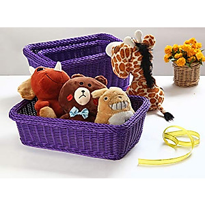 Colorbasket Rectangular Utility Basket, Hand Woven Poly Cord, Purple, Set of 3