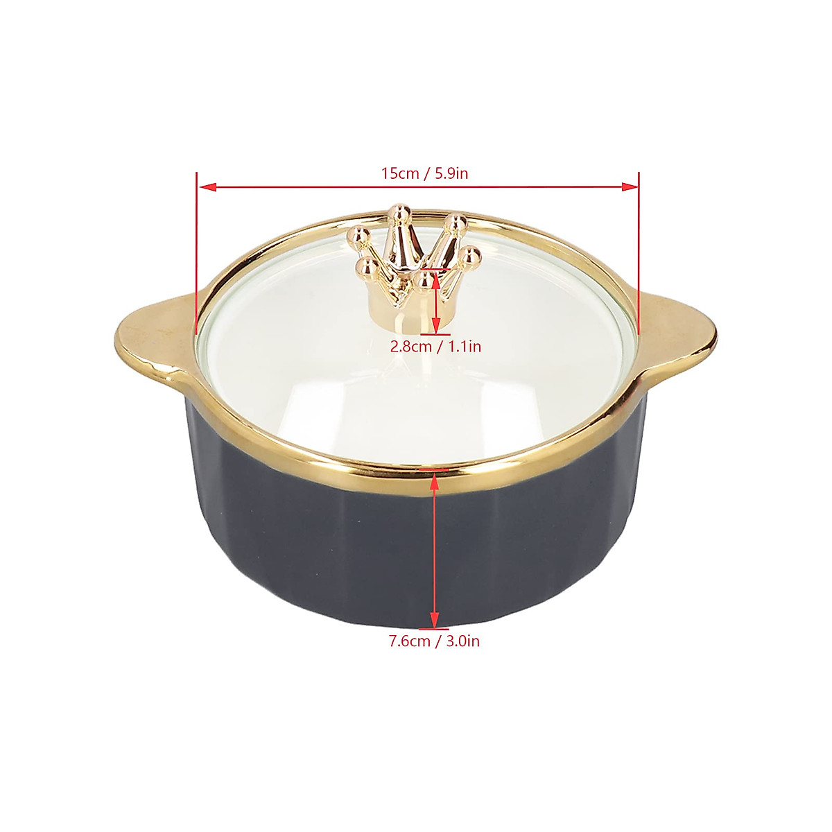 Milltrip Ceramic Bowl, Binaural Bowls Large Capacity Crown Ceramic Bowl with Lid and Phnom Penh Handle for Soup Rice Salad Instant Noodle(Dark Blue)