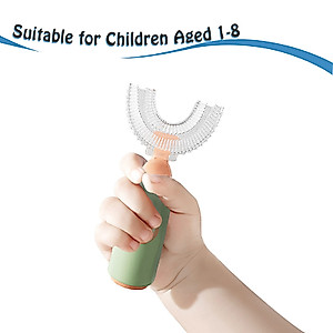 Arsty Kids U Shaped Toothbrush, Food Grade Soft Silicone Brush Head with Handle, Manual 360° Oral Teeth Cleaning Brush for Toddlers and Children (Age 1-6 Pink)