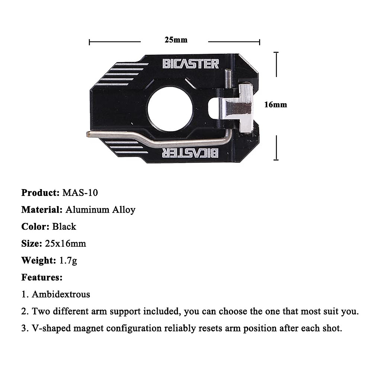 BICASTER Archery Cushion Plunger + Arrow Rest Ambidextrous Magnetic Rebound - 1 Set (Black)