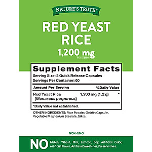 Nature's Truth Red Yeast Rice Capsules 1200 mg | 120 Count | Non-GMO, Gluten Free Supplement