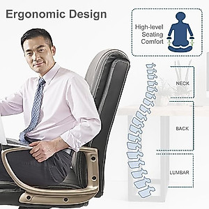 CLATINA Deluxe Executive Office Chair Enhanced Comfort with Padded Armrests, Ergonomic PU Leather Design, Nylon Lacquered Computer Desk Chair with Lumbar Support, Ideal for Home Office Black