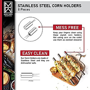 MAILLARD MASTERS Metal Skewers for Kabobs - Flat BBQ Skewers for Grilling with Sliders + Corn Holders. Carrying Case Giftset. Grill Meats, Shrimp, Chicken and Veggies like a PRO (16 pcs total)