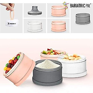 BariatricPal 4 Compartment Detachable, Stackable, and Portion Controlled Food & Powder Storage Containers (Pink-Gray)