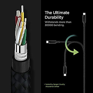 Spigen DuraSync 60W USB C to USB C Cable Power Delivery PD [4.9ft][Premium Cotton Braided] Fast Charging Cable Type C Works with Galaxy S22 Ultra Plus S21 FE MacBook iPad Pro Air Pixel USB-C Devices