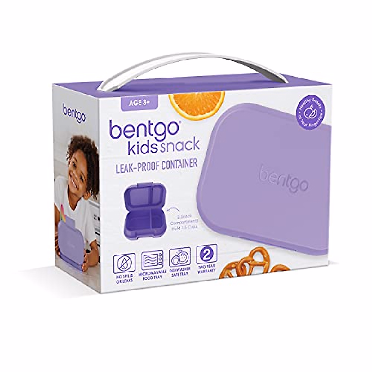 Bentgo Kids Snack - 2 Compartment Leak-Proof Bento-Style Food Storage for Snacks and Small Meals, Easy-Open Latch, Dishwasher Safe, and BPA-Free - Ideal for Ages 3+ (Purple)
