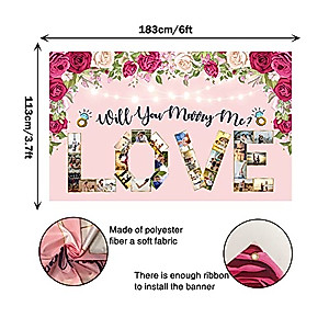 MEFENG Will You Marry Me Photo Backdrop Banner-Rose Diamonds and LOVE Sign Photo Banner-Proposal Announcement Engagement Wedding Bridal Shower Party Decor-Indoor Outdoor Photo Backdrop Banner.6*3.6feet