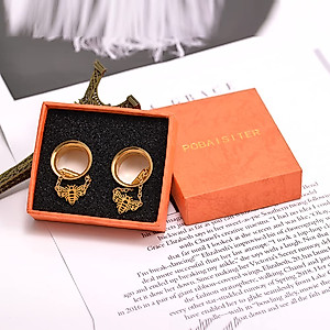 POBAISITER 2PCS Stainless Steel Ear Gauges Tunnels Hollow Spider Bee Bat Chain Screw Fit For Men Women 6mm-25mm