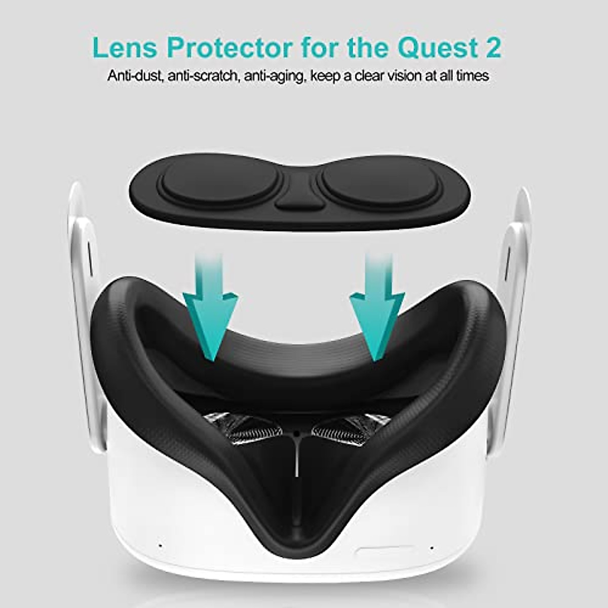 SUPERUS VR Silicone Face Cover Compatible for Oculus Quest 2 with Lens Protector, Washable Face Pad & Scratch-Resistant Lens Cover, Lightproof Dust-Proof Non-Slip VR Accessories 2-Pack Set (Black)
