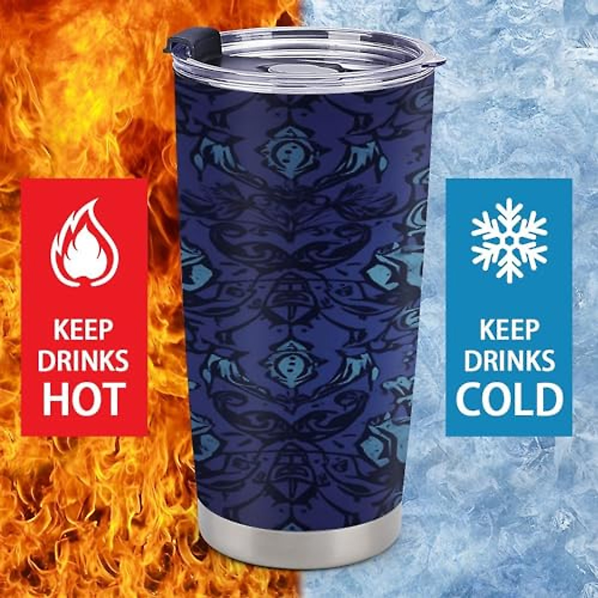 FHENMSA Reusable Plastic Water Cups with Lids,Blue Black Goth Spooky Print Anti-overflow Cup,sports Travel Coffee Cup