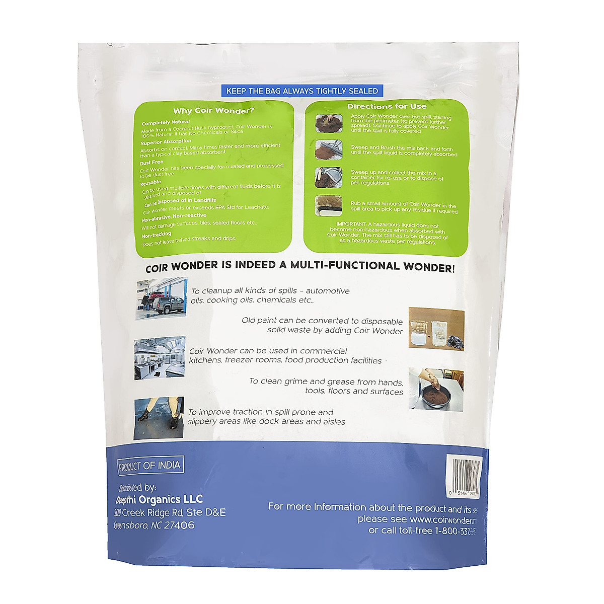 Coir Wonder 3-in-1 Oil Absorbent, Paint Hardener & Sweeping Compound – 9 Liter (9.5 Quart) – for Oil, Biohazard, Spill Kit – Granular Powder – Solidifies 20 Cups Fry Cooking Oil Without Heat