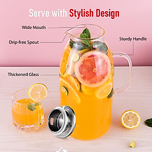 Glass Pitcher, veecom 105 Oz Large Pitcher with Lid, Glass Water Pitcher with Handle and Lid, Drink Pitcher with Lid for Parties, Iced Tea Pitcher for Fridge, Lemonade Juice Jugs/Pitchers for Drinks