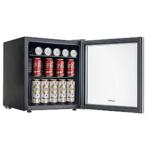 muhub 65 Can Beverage Cooler and Refrigerator, Mini Fridge with Glass Door and Adjustable Removable Shelves,Stainless Steel, for Home, Office or Bar(1.6 Cu.Ft.)