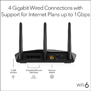 NETGEAR Nighthawk WiFi 6 Router (RAX30) 5-Stream Dual-Band Gigabit Router, AX2400 Wireless Speed (Up to 2.4 Gbps), Coverage Up to 2,000 sq.ft. and 20 Devices