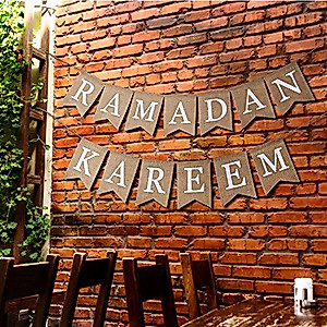 Ramdan Kareem Bunting Banner Eid Celebration Hanging Banner Burlap Bunting Decoration for Ramadan Kareem Supplies