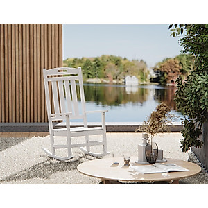 POLYDUN Outdoor Rocking Chair, Looks Like Wood, High Back Poly Lumber Patio Rocker Chair, 365Lbs Support, All-Weather Porch Rocking Chair for Lawn, Backyard, Indoor, Garden, White