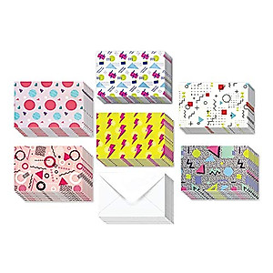 36 Pack All Occasion Assorted Blank Greeting Cards - 80's Retro Rainbow Designs - Blank Greeting Cards with Envelopes Included 4 x 6 Inches Thank You Cards, Birthday Cards, Graduations,Congratulations