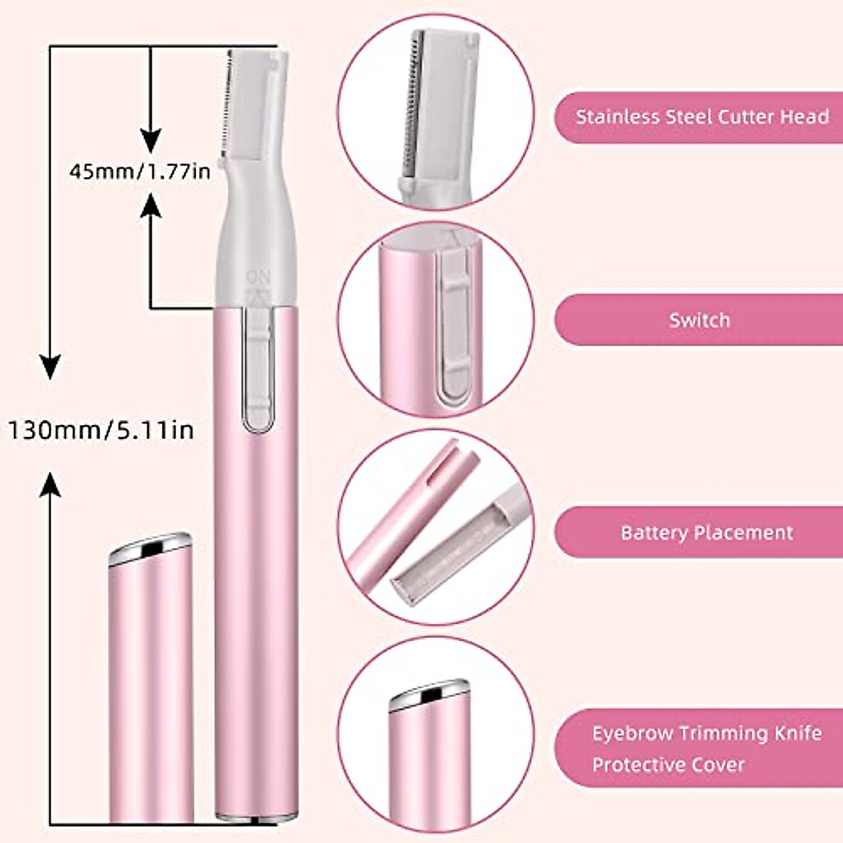 2 Pieces Electric Eyebrow Trimmer Women Precision Face Razors Mini Shaver Battery Operated Small Facial Hair Remover with Comb Personal Epilator for Face Neck Fuzz Lips Body Arms Leg (Pink, Black)