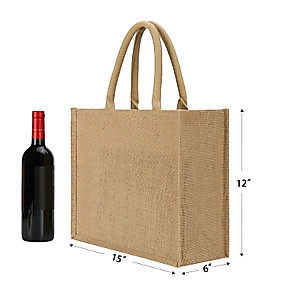 Tapleap Burlap Bags with Handles, Beach Totes, Jute Bags for Bridesmaid Gift Bags, Grocery Shopping, Wedding Favors (6 Pcs) 12”x10”x4” Small Size - Reusable and Durable for DIY and Crafts