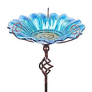 MUMTOP Bird Baths for Outdoors, Outdoor Bird Bath,Glass Birdbath Sunflower Bird Feeders Bowl with Stake for Garden Yard Decor (Blue)