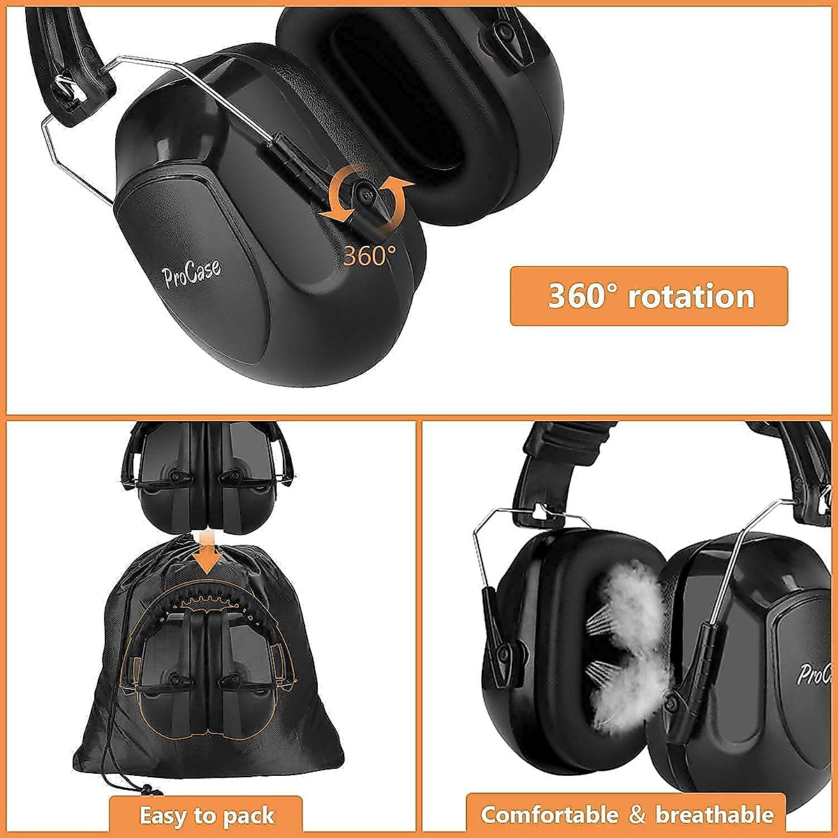 ProCase Noise Reduction Ear Muffs, NRR 28dB Shooters Hearing Protection Headphones Bundle with NRR 35dB Professional Noise Cancelling Ear Defenders for Construction Work Shooting Range Hunting