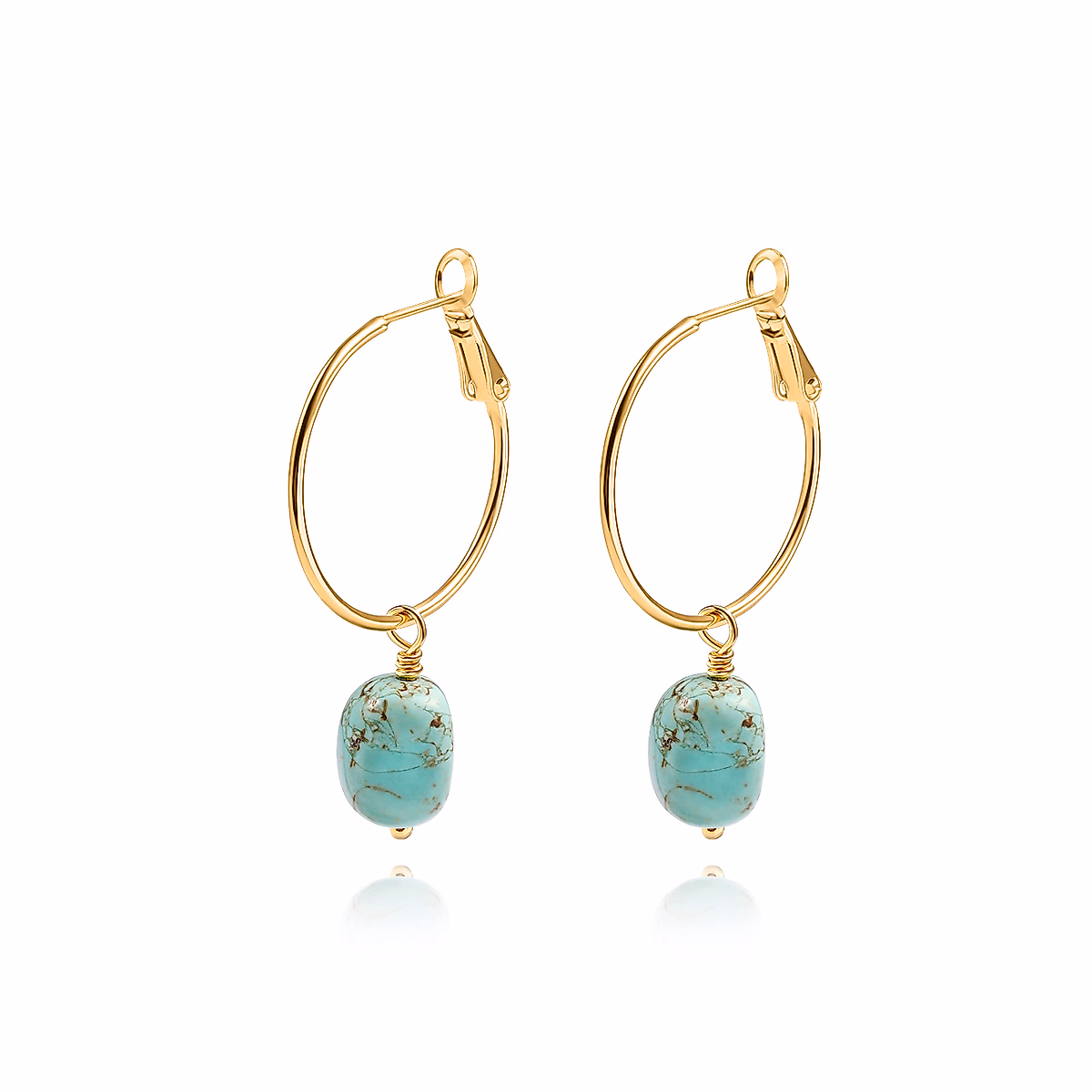PEARLADA 18k Gold Hoop Earrings with Turquoise Charm Boho Dangle Drop Earrings Trendy Handmade Summer Jewelry