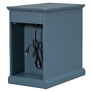 Multifunctional Classic Vintage End Table with USB Ports and 1 Drawer with cup holders, Sofa Side Table Bedside Nightstand Narrow Table for Living Room Bedroom (Antique Navy)