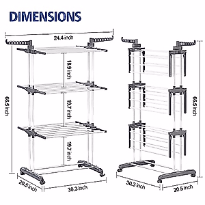 TOOLF Clothes Drying Rack, 4-Tier Foldable Drying Rack Clothing, Indoor/Outdoor Laundry Drying Rack with Foldable Wings, Space Saving Laundry Rack, Grey