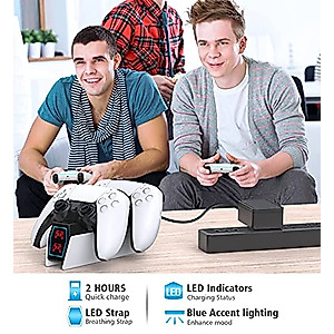 PS5 Controller Charger Station with Fast Charging AC Adapter 5V/3A, Dual Controller Charging Stand for Playstation 5, Docking Station Replacement for DualSense Charging Station