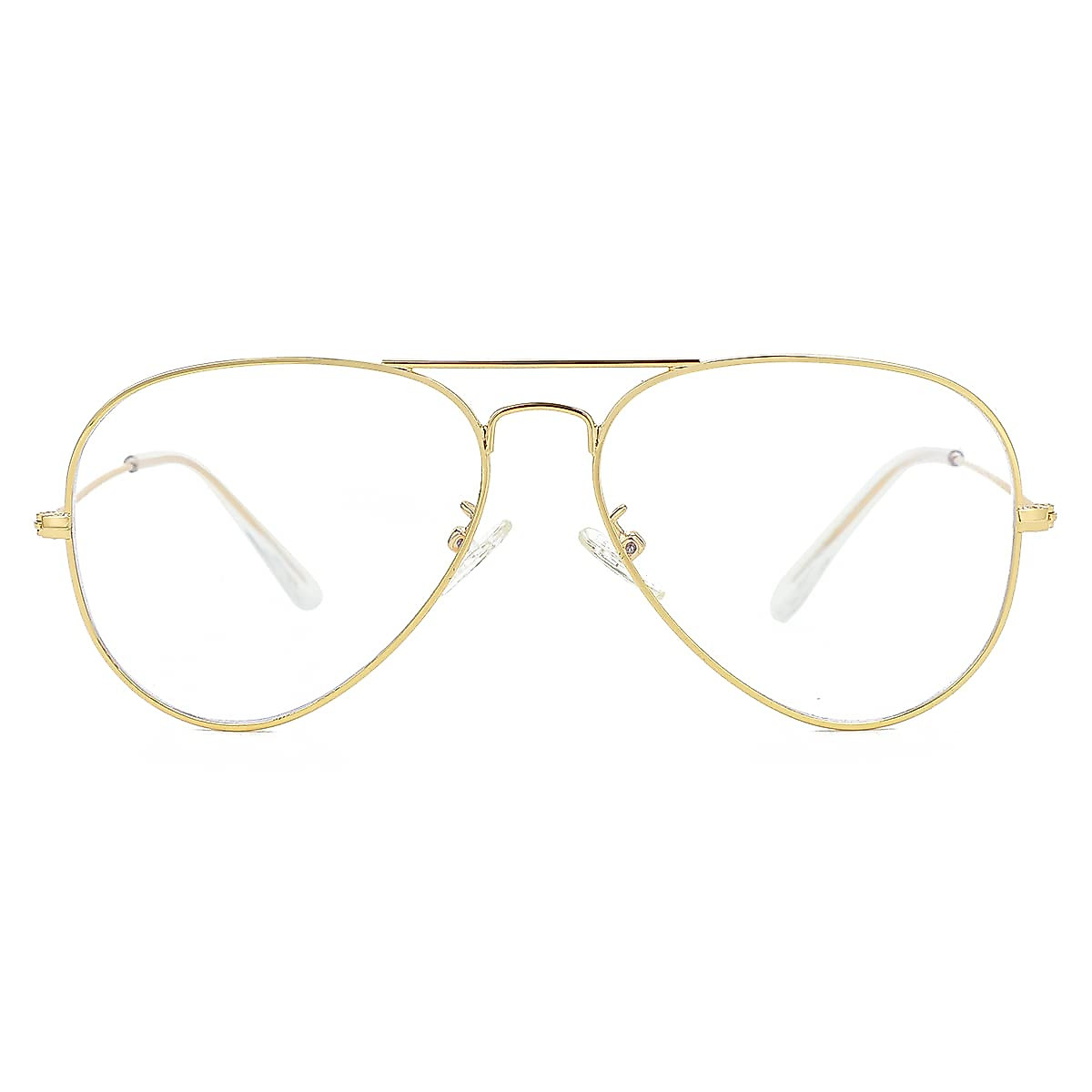 Classic Aviator Blue Light Glasses for Women Men, Metal Frame Clear Lens Eyeglasses (Gold)