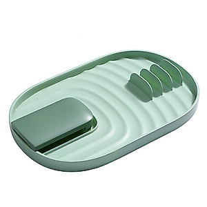 FYY Spoon Rest, Kitchen Utensil Holder with Drip Pad Heat-Resistant BPA-Free Spoon Holder with Foldable Pot Lid Holder for Stove Top Countertops Organizer for Spoons, Ladles, Spatulas, Lids - Green