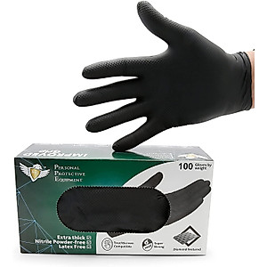 S&G Black Nitrile Gloves Heavy-Duty Latex & Powder Free - For Cleaning, Construction, Mechanic, Food Prep | 6 Mil - 100 | Medium