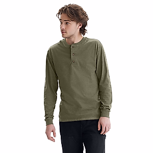 Hanes Mens T-shirts, Beefyt Cotton Long Sleeve Henley, Camouflage Green Heather, XX-Large US